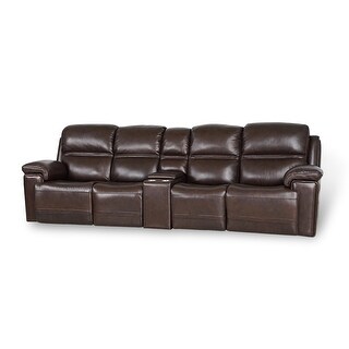 Four-Seater Sofa Grain Leather with Central Console and Headrest ...