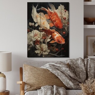 Designart "Fishing Contemporary Koi Fish III" Animals Print on Natural ...