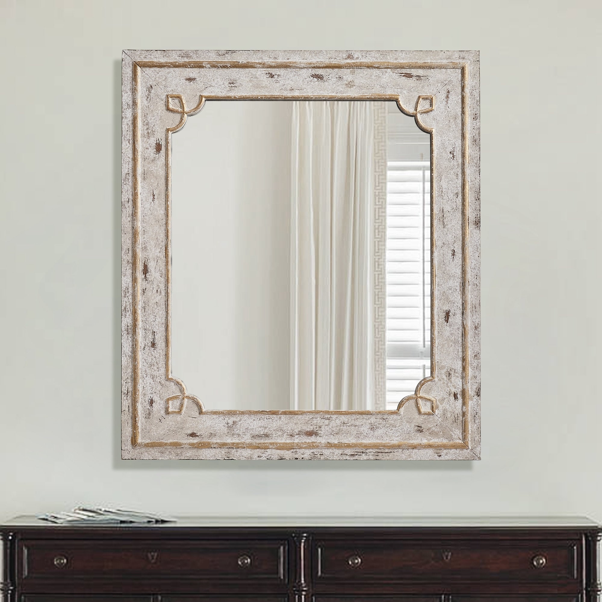 white distressed rectangular mirror