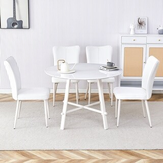 Simple Dining Table Set of 5 with 4 Upholstered Chairs, White - Bed ...
