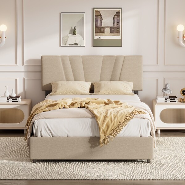 Upholstered Queen Platform Bed with Hidden Storage Geometric Tufted Headboard and No Box Spring Required Bed Bath Beyond 42439414