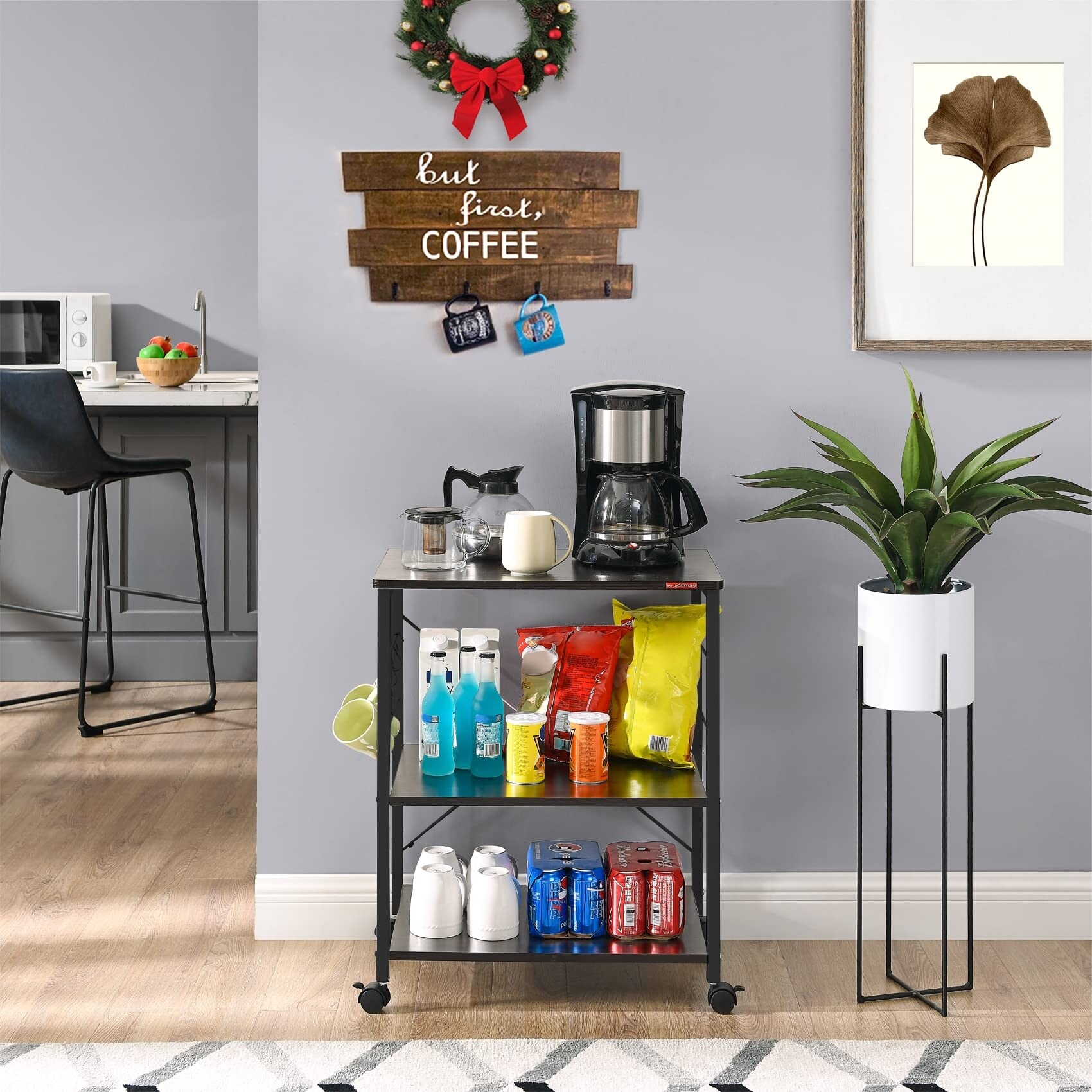 Kitchen Stand Microwave Cart 23.7 for Small Space Coffee Bar Table 3 Tier Rolling Utility Microwave Stand on Wheels Bed Bath Beyond 40590742