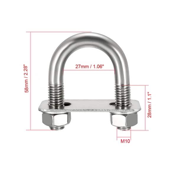 U-Bolts M10 x 27mm 304 Stainless Steel with Nuts Frame Straps 2Pcs ...