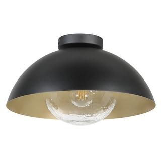 Vintage 1-Light Bowl Shape Black and Gold Ceiling Lamp with Metal Shade ...