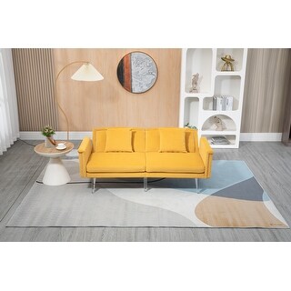 2 Seat Low Back Reclining Sofa Velvet Loveseat w/ Acrylic Legs, Mustard ...