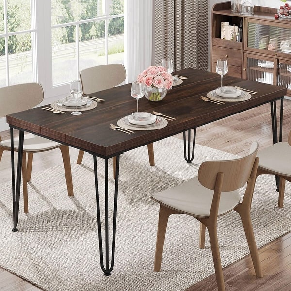 Rustic Wood Dining Table Dinner Table with Metal Legs for Kitchen ...