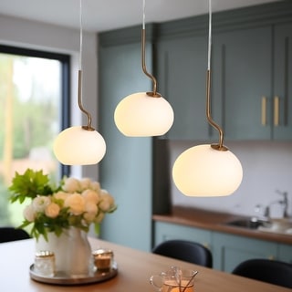 Modern 1-Light Gold Oval Pendant Lights Frosted Glass Kitchen Island ...