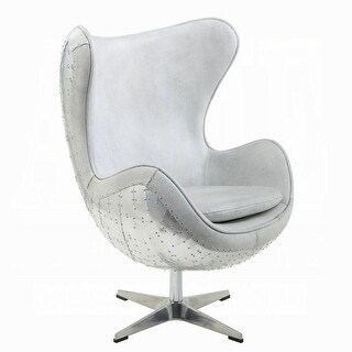 Bran Egg Chair with Swivel, Riveted Metal, White Top Grain Leather ...
