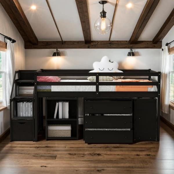 Full Size Loft Bed with Retractable Writing Desk and 3 Drawers ...