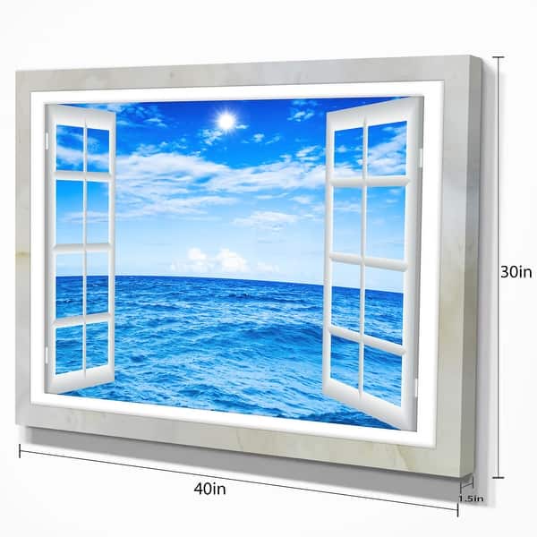Window Open to Blue Wavy Ocean - Extra Large Seashore Canvas Art - Bed ...