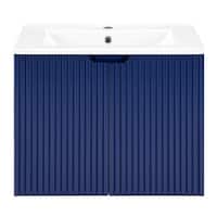 30" Striped Navy Blue Bathroom Vanity with White Ceramic Sink, Wall ...