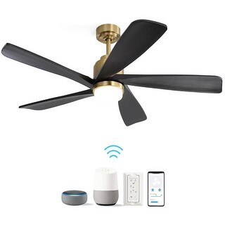 52 Inch Ceiling Fan With Dimmable LED Light 5 Solid Wood Blades Smart ...