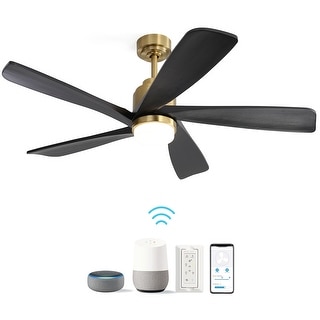 52 Inch Modern Ceiling Fan With Dimmable LED Light 5 Solid Wood Blades ...