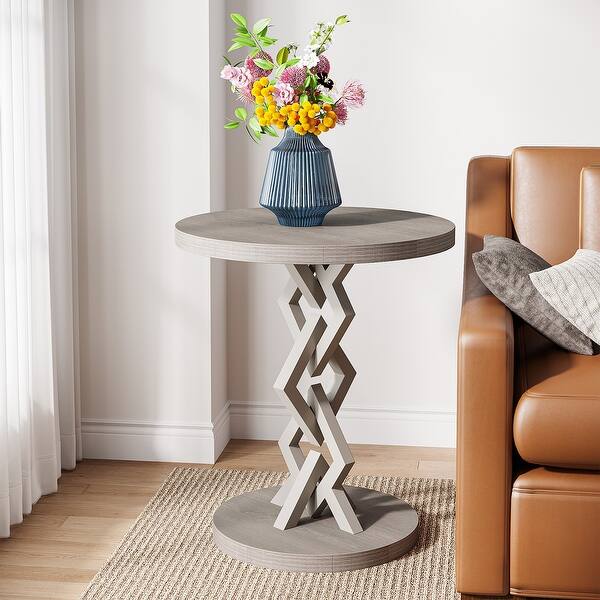 20-inches Gray Round Side End Table Nighstand for Living Room Bedroom ...
