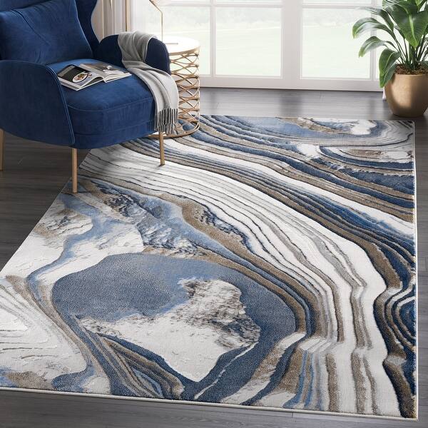 Abani Rugs Regal REG150A Blue Grey Gold Topography Inspired Area Rug ...