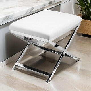 Sovi 20 Inch Accent Stool Ottoman, X Steel Legs, White Faux Leather ...