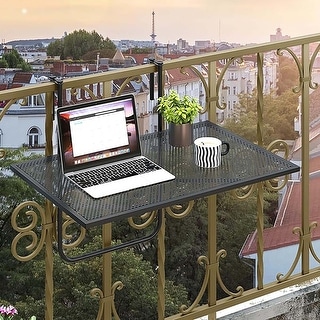 Balcony Railing Hanging Folding Table Plant Stand w/ Adjustable Hooks ...