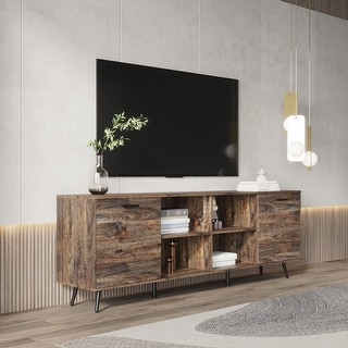 4 Shelf TV Stand Wood TV Table Media Console with Storage, Home ...