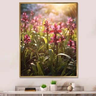 Designart "Pink Green Exotic Orchids Elegance" Orchids Framed Canvas ...