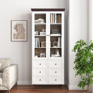 Farmhouse White Wood Display Storage Cabinet with Adjustable Shelves ...