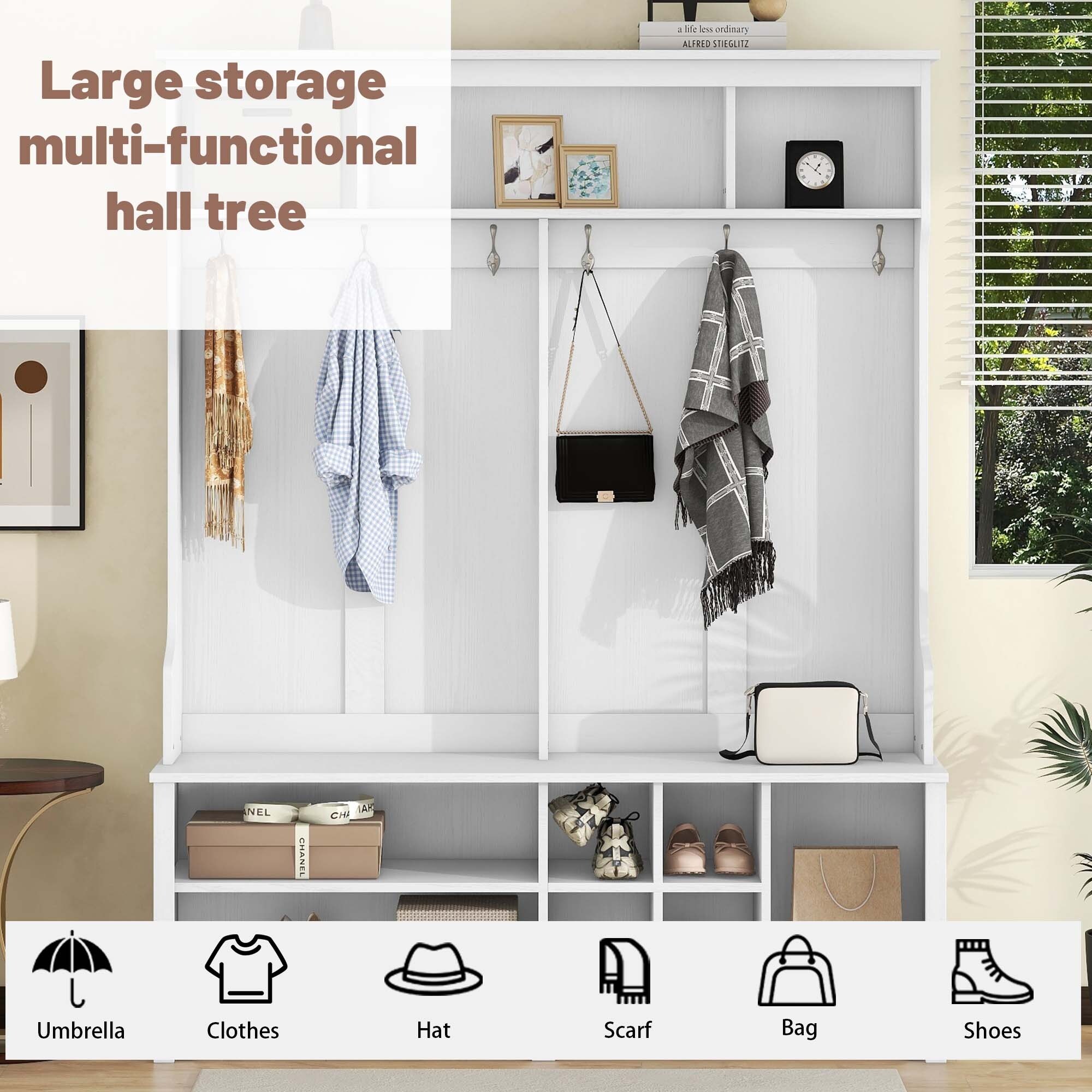 Modern Hall Tree 4 in 1 Entryway Storage Bench Corner Coat Rack White Bed Bath Beyond 41118193