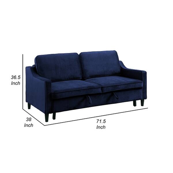 Katy 72 Inch Sleeper Sofa, Convertible Pull Out Bed, Solid Wood Blue ...
