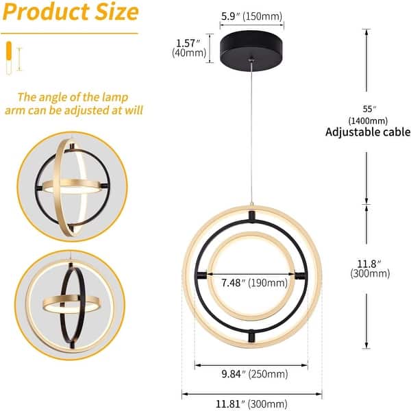 3 ring globe chandelier moder Led DIY hanging light fixture dining and ...