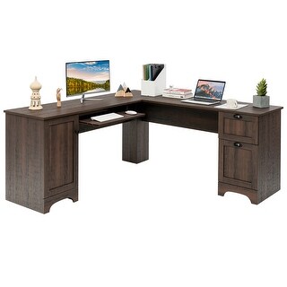 Costway L-Shaped Corner Computer Desk Writing Table Study Workstation ...