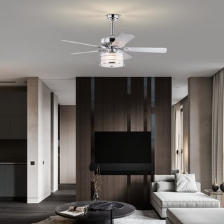 52" 3-Light Chrome Drum Shade LED Ceiling Fan + Remote - Bed Bath ...