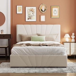 Grounded Bed Platform Bed Storage Bed with Twill Headboard, Linen ...