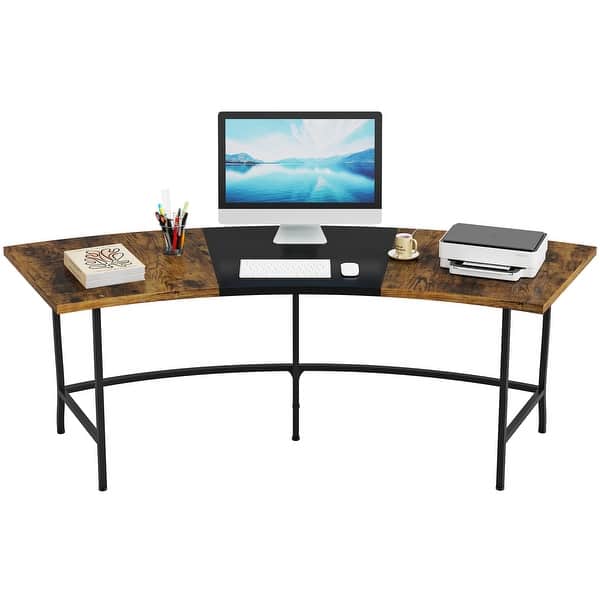 71 Inch Large Curved Executive Desk, Industrial Office Desk - Bed Bath ...