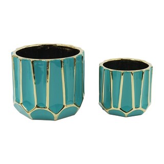 Set of 2 Ceramic Planters Contemporary Turquoise and Gold Planters for ...