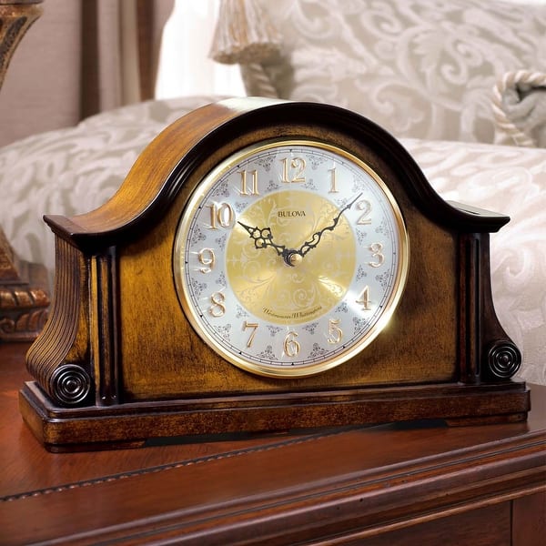 Bulova B1975 Chadbourne Desk Clock with Solid Wood and Walnut Finish ...