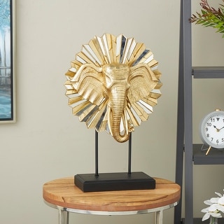 Gold Resin Elephant Decorative Sculpture with Mirrored Sunburst Accent ...