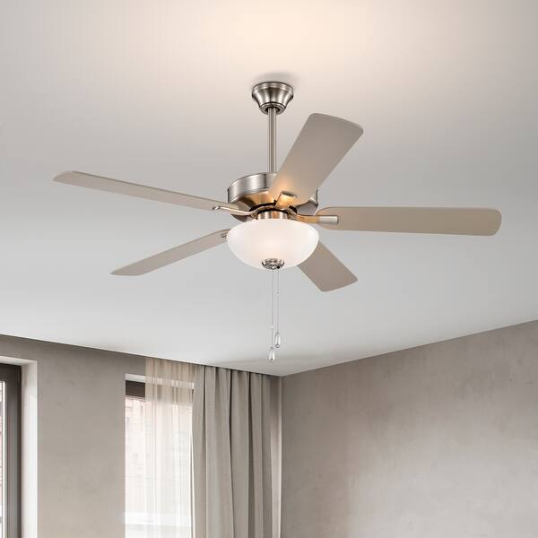 Brushed Nickel 52 in. Indoor 5-Blade Modern Reversible Ceiling Fan with ...
