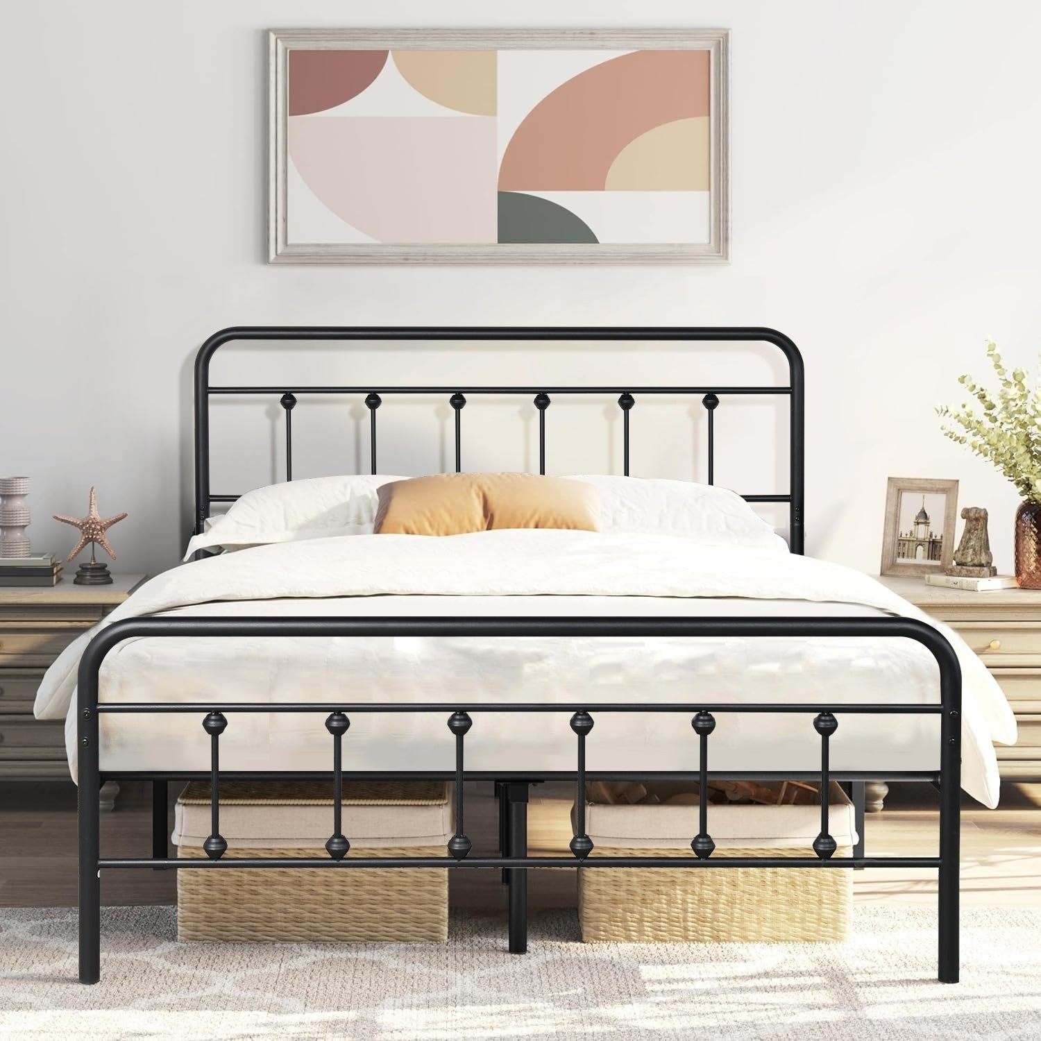 Channel Tufted Upholstered Platform Bed, Thickening Pinewooden Slats ...