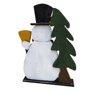 Wooden Snowman With Broom & Tree Statue - Bed Bath & Beyond - 33333316