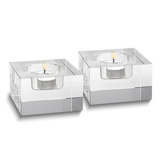 Curata Handcrafted Lead-Free Crystal Brick Set of 2 Tealight Candle ...