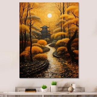 Designart "Golden Japan Zen Garden Moonlight" Japan Art Wall Art - Bed ...