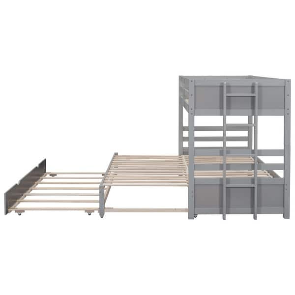 Grey Twin over Twin Pull-out Bunk Bed Double Bed with Twin Size Trundle ...