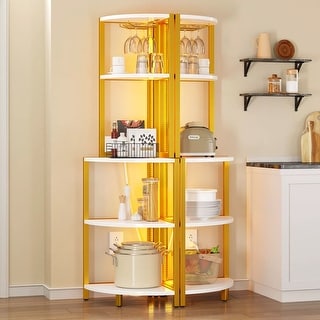 5 Tier LED Corner Shelf Power Outlets & Glass Holder Corner Bookshelf ...