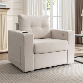 Modern Swivel Sofa,Casual 90 Degree Swivel Single Sofa Seat with Drink ...