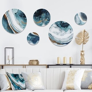 Designart "Ocean Marble Hald Circle Abstract III" Abstract Marble Metal ...