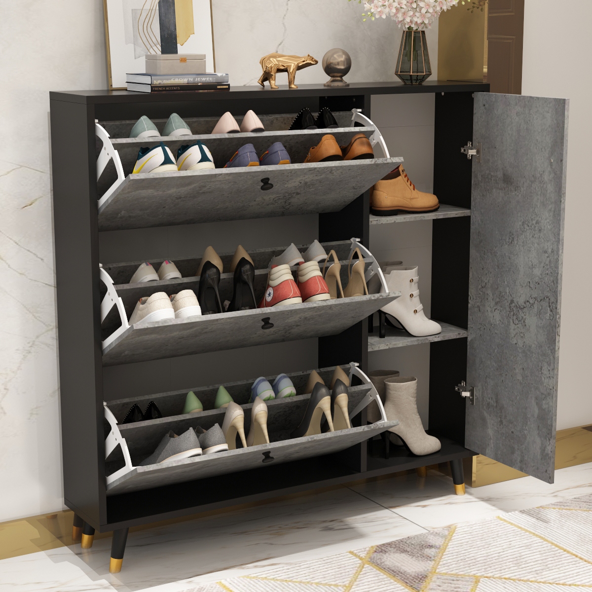 Flip down shoe rack store
