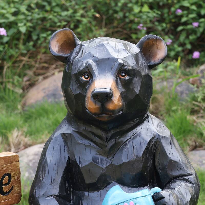 Outdoor Garden Sculpture Bear Flower Pot Planter - Unique Yard Statue ...