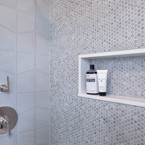 Merola Tile Pebble Blue Cloud 10-3/4" x 10-7/8" Porcelain Floor and ...