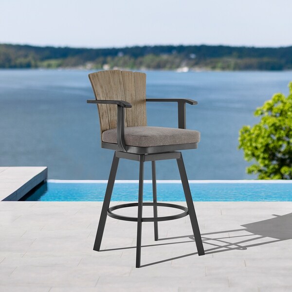 Hazel Solid Teak Wood and Metal Outdoor Patio Bar Height Swivel Adirondack Chair Bar Stool On Sale Bed Bath Beyond 40026255