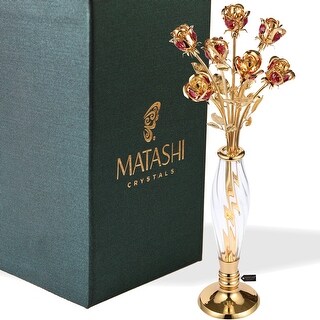Matashi 24K Gold Dipped Crystal Studded Rose Bouquet in an Elegant Vase ...