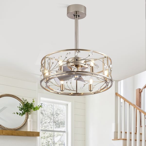 20-in Nickel Indoor Caged Ceiling Fan with Light Remote (5-Blade) - Bed ...