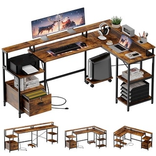 76 inch foldable L-shaped computer desk with file drawers - Bed Bath ...